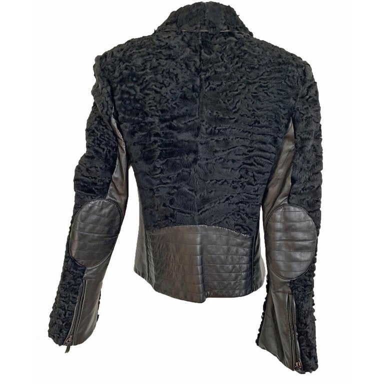 Valentino Black Astrakhan Lamb Fur Karakul Biker Jacket IT42 US 4-6 For ...