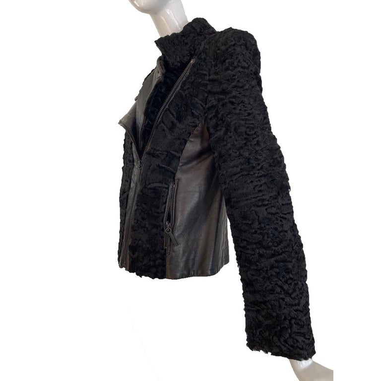 Valentino Black Astrakhan Lamb Fur Karakul Biker Jacket IT42 US 4-6 For ...