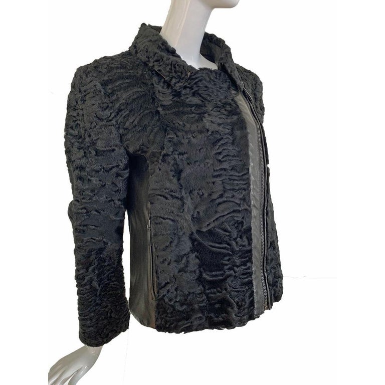 Valentino Black Astrakhan Lamb Fur Karakul Biker Jacket IT42 US 4-6 For ...