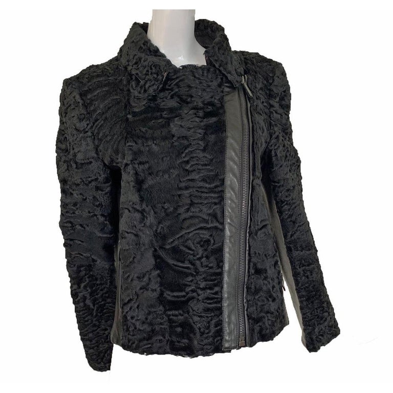 Valentino Black Astrakhan Lamb Fur Karakul Biker Jacket IT42 US 4-6 For ...