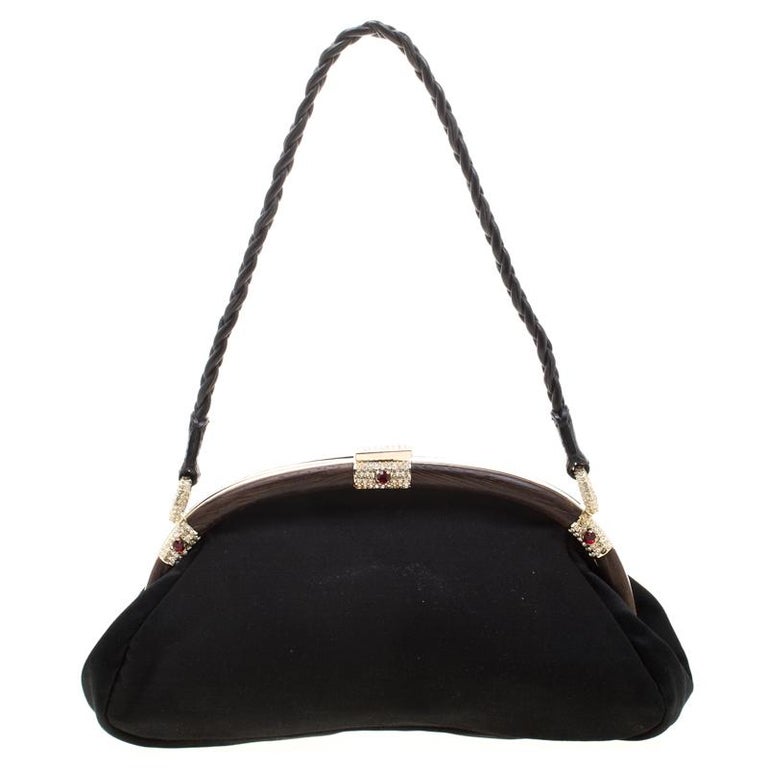 Valentino Black Beaded Embellished Satin Crystal Wood Frame Bag at 1stDibs