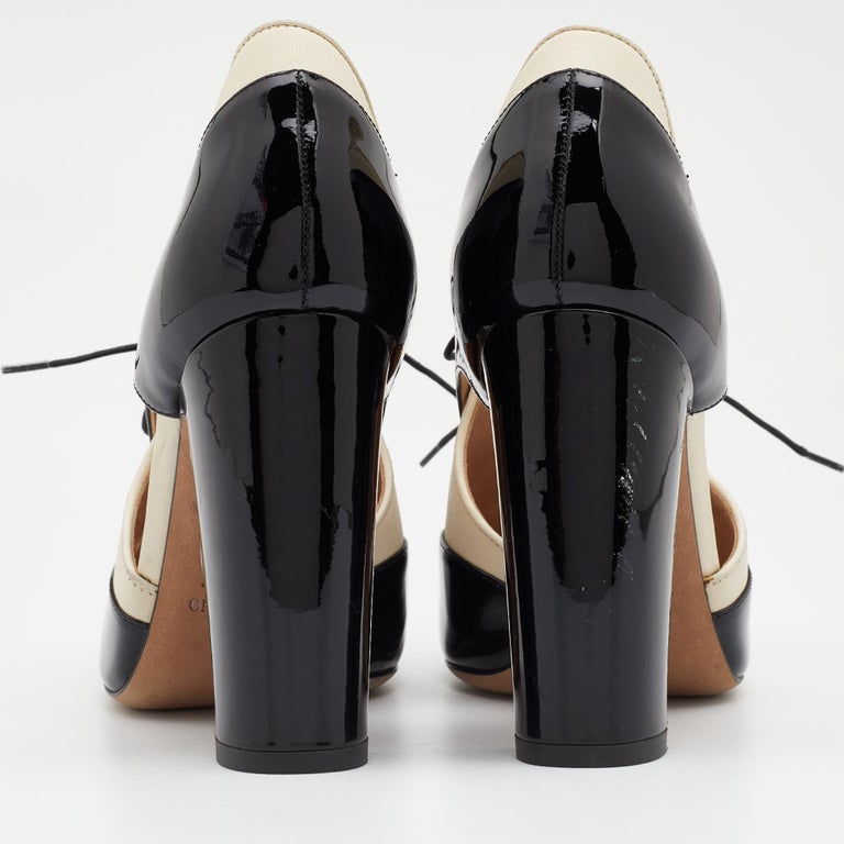 Valentino Black/Cream Patent and Leather Lace Up Spectator Pumps Size ...