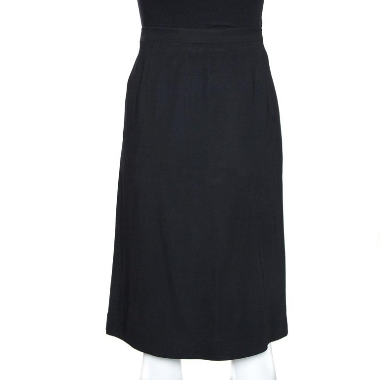 Valentino Black Crepe and Lace Insert Midi Skirt M For Sale at 1stDibs