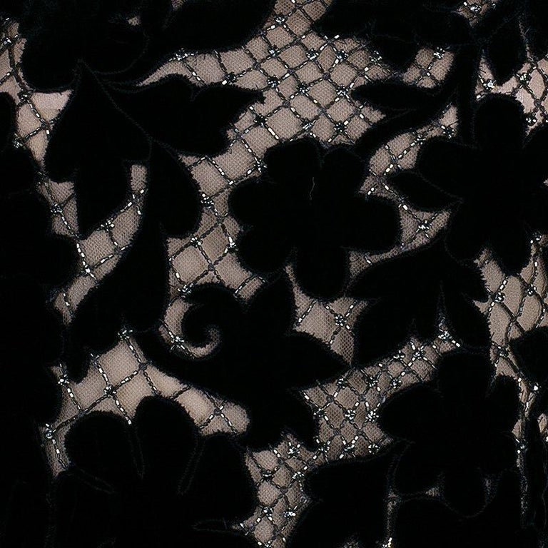 Valentino Black Floral Inset Velvet Gown M For Sale at 1stDibs