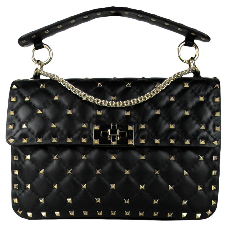 Valentino Black/Gold Lambskin Medium Rockstud Spike Shoulder Bag For ...