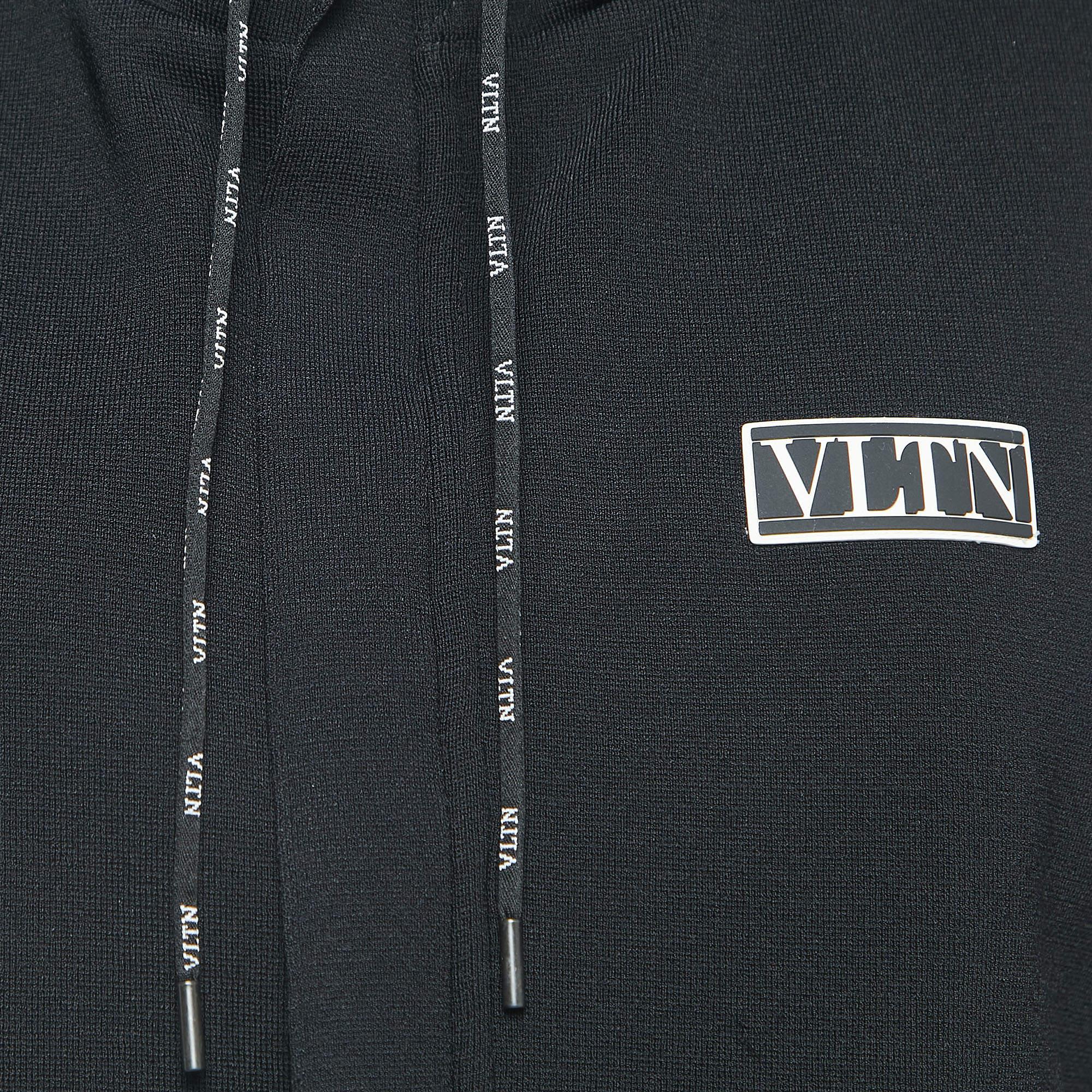 Valentino Black Knit VLTN Rubber Logo Hooded Gilet M For Sale at 1stDibs