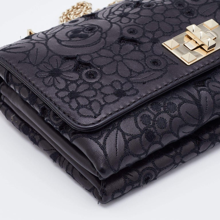 Valentino Black Lace Cut Leather Girello Chain Shoulder Bag For Sale at ...