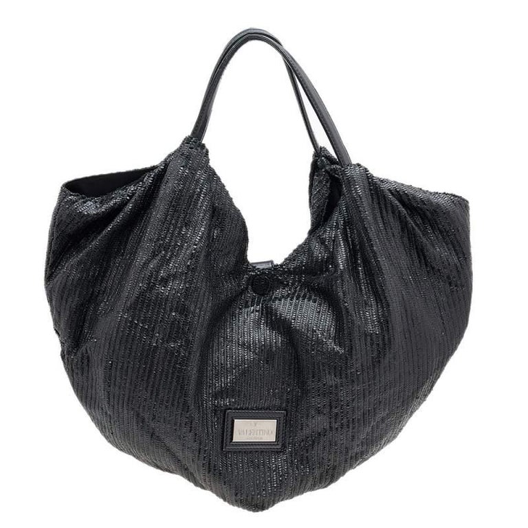 Valentino Black Laser Cut Leather Bow Hobo For Sale at 1stDibs