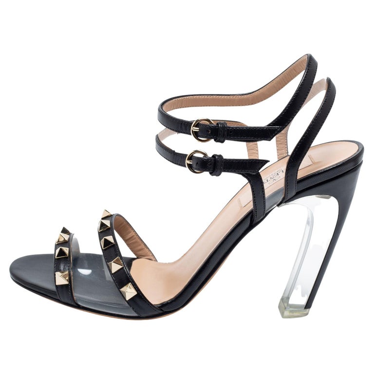 Valentino Black Leather And PVC Rockstud Ankle Strap Sandals Size 37.5 ...