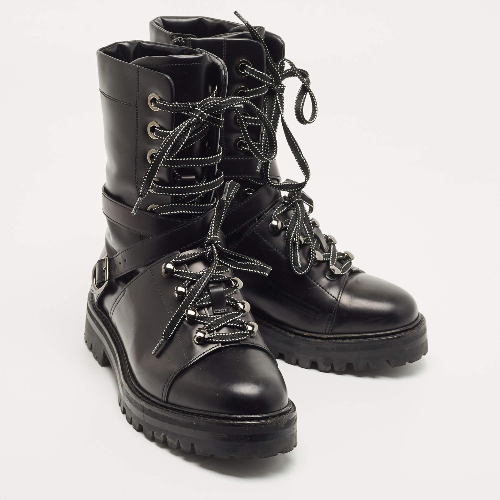 Valentino Black Leather Combat Boots Size 37 For Sale at 1stDibs