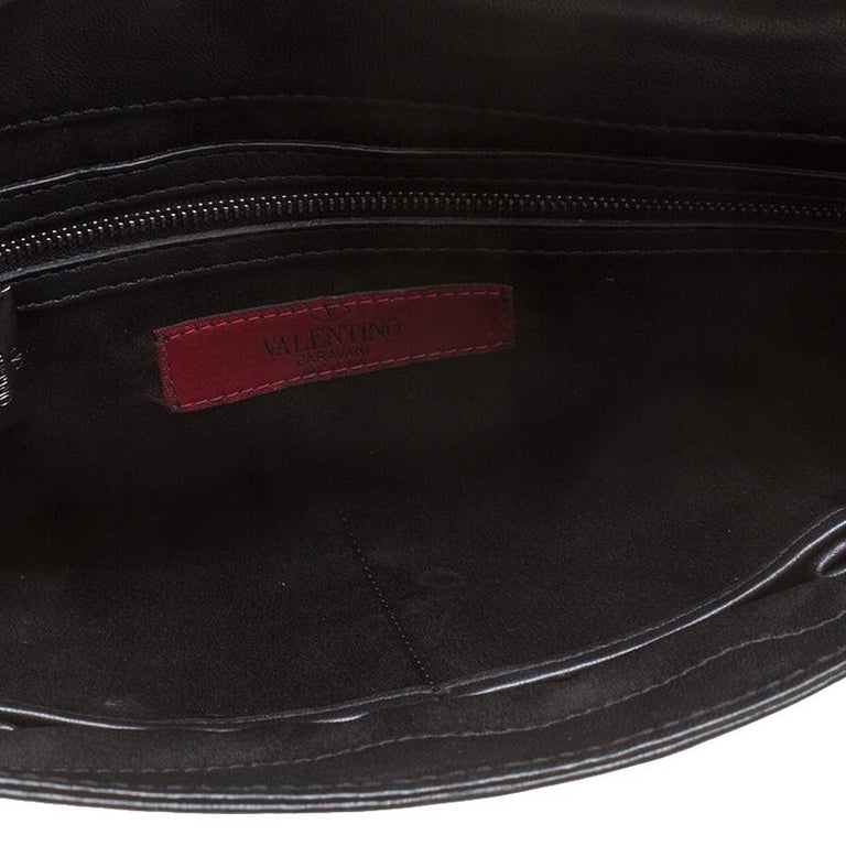 Valentino Black Leather Embellished Flat Shoulder Bag For Sale at 1stDibs
