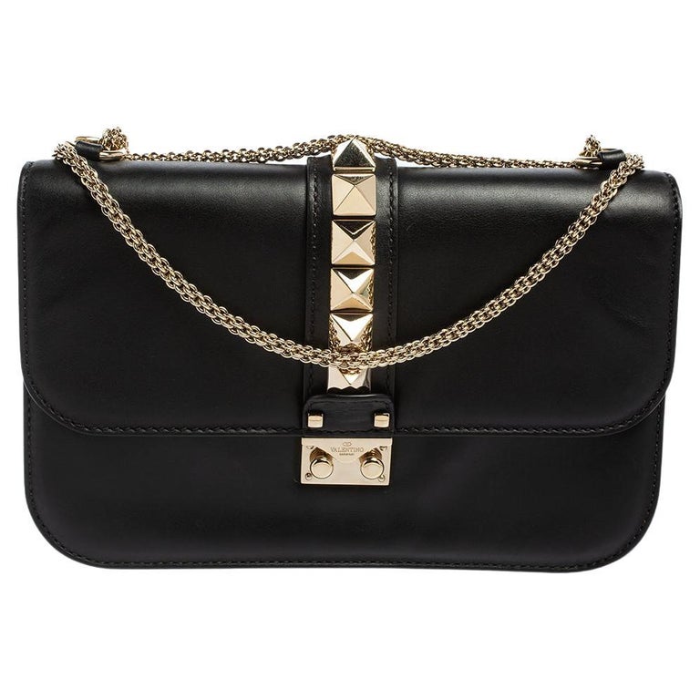 Valentino Black Leather Medium Rockstud Glam Lock Flap Bag at 1stDibs