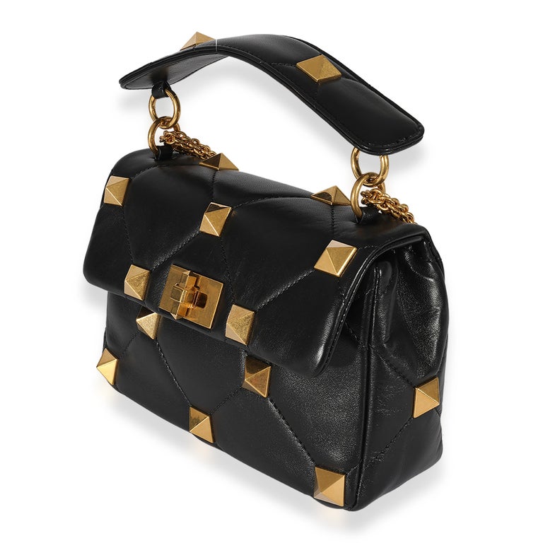 Valentino Black Leather Medium Roman Stud Shoulder Bag For Sale at 1stDibs