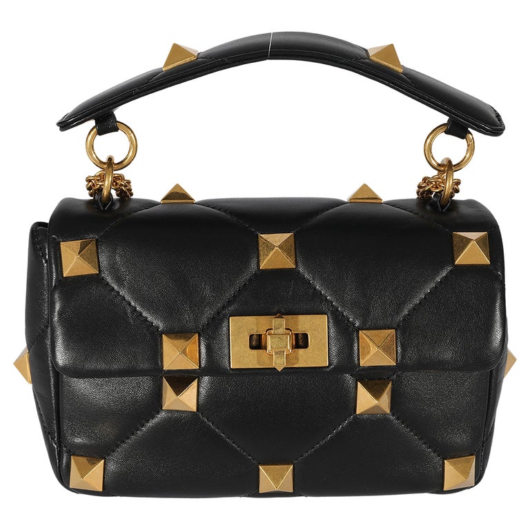Valentino Black Leather Medium Roman Stud Shoulder Bag For Sale at 1stDibs