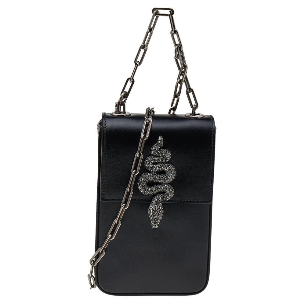Valentino Black Leather Mini Diamond Maison Snake Shoulder Bag at 1stDibs