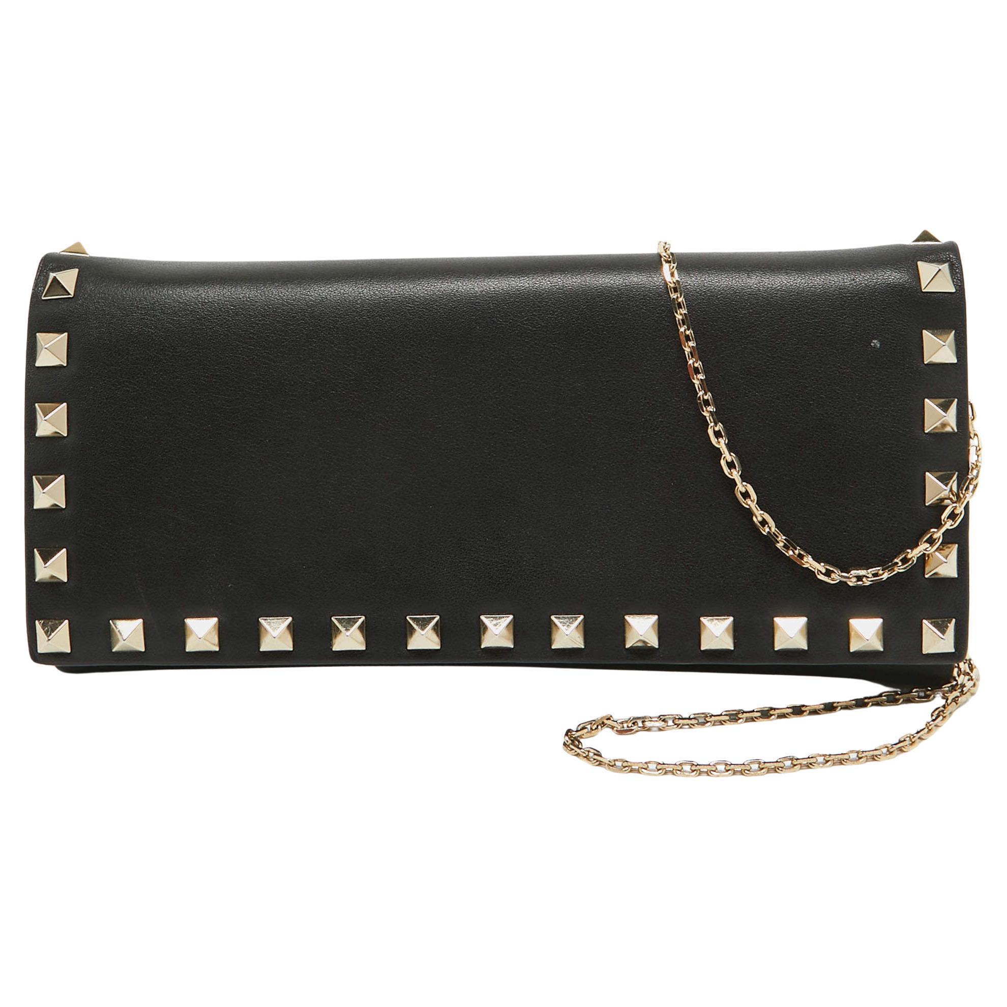 Valentino Black Leather Rockstud Wallet On Chain For Sale at 1stDibs
