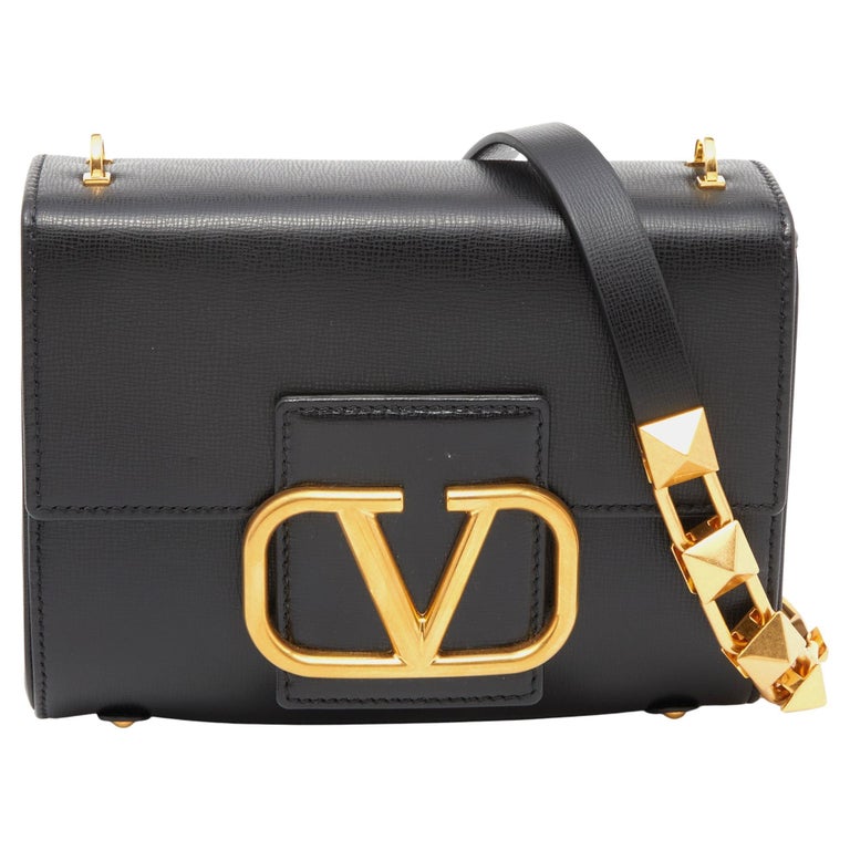 Valentino Black Leather Stud Sign Flap Shoulder Bag For Sale at 1stDibs