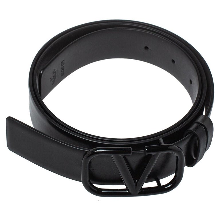 Valentino Black Leather V Logo Belt Size 90CM at 1stDibs