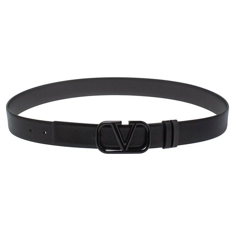 Valentino Black Leather V Logo Belt Size 90CM at 1stDibs