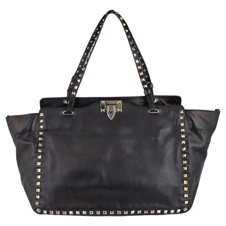 Valentino Black Metallic Leather Handbag with Gold-tone Studs For Sale ...