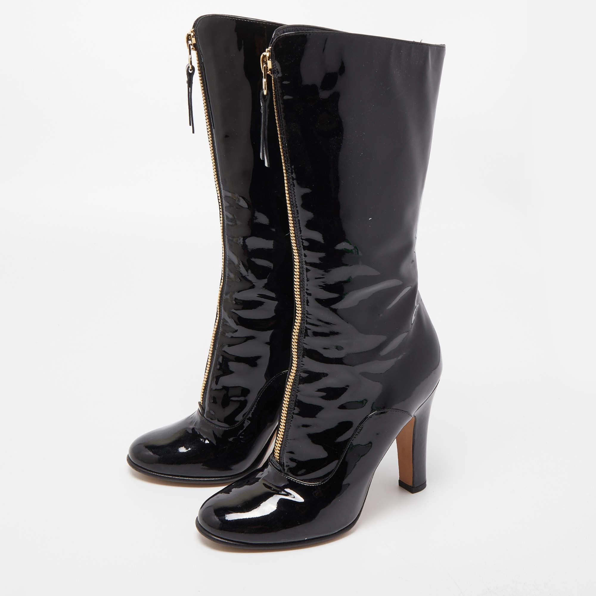 Valentino Black Patent Leather Knee Length Boots Size 38 at 1stDibs