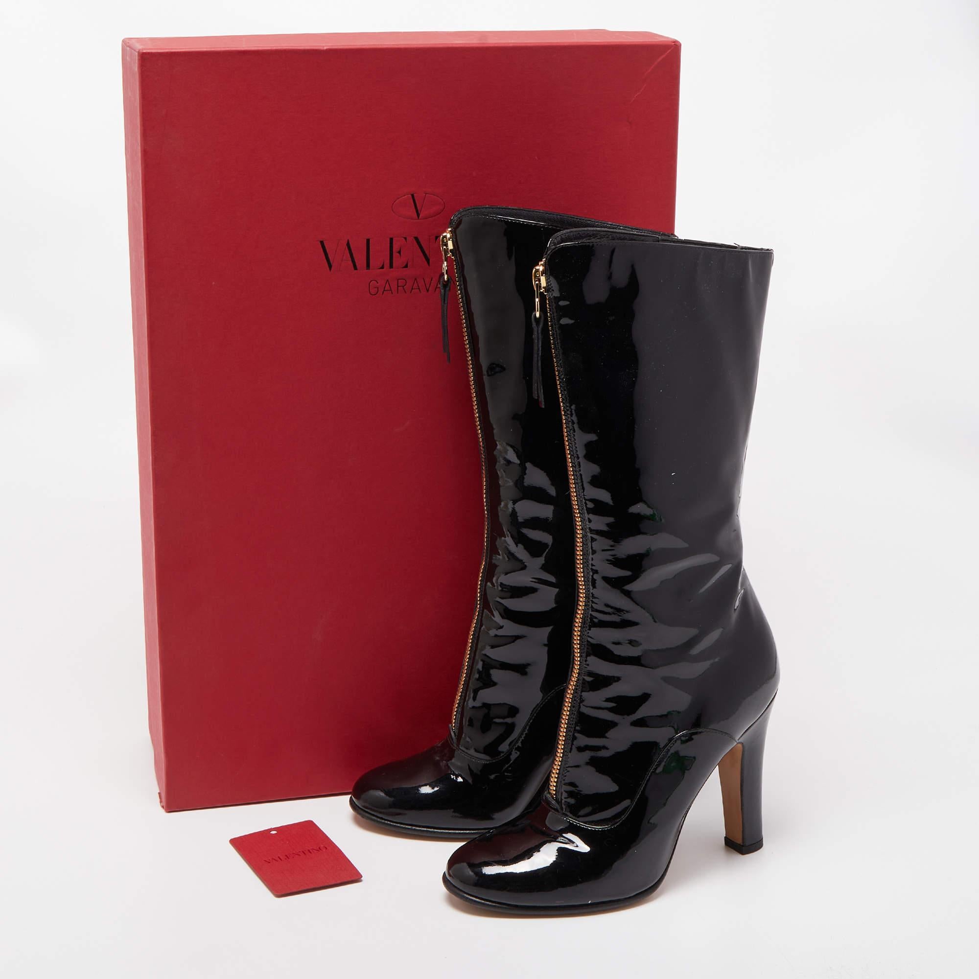 Valentino Black Patent Leather Knee Length Boots Size 38 at 1stDibs