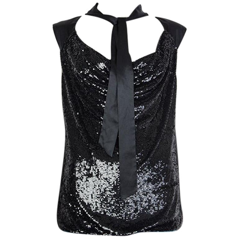 VALENTINO black SEQUIN COWL NECK SLEEVELESS NECK BOW Shirt Top 44 L For ...
