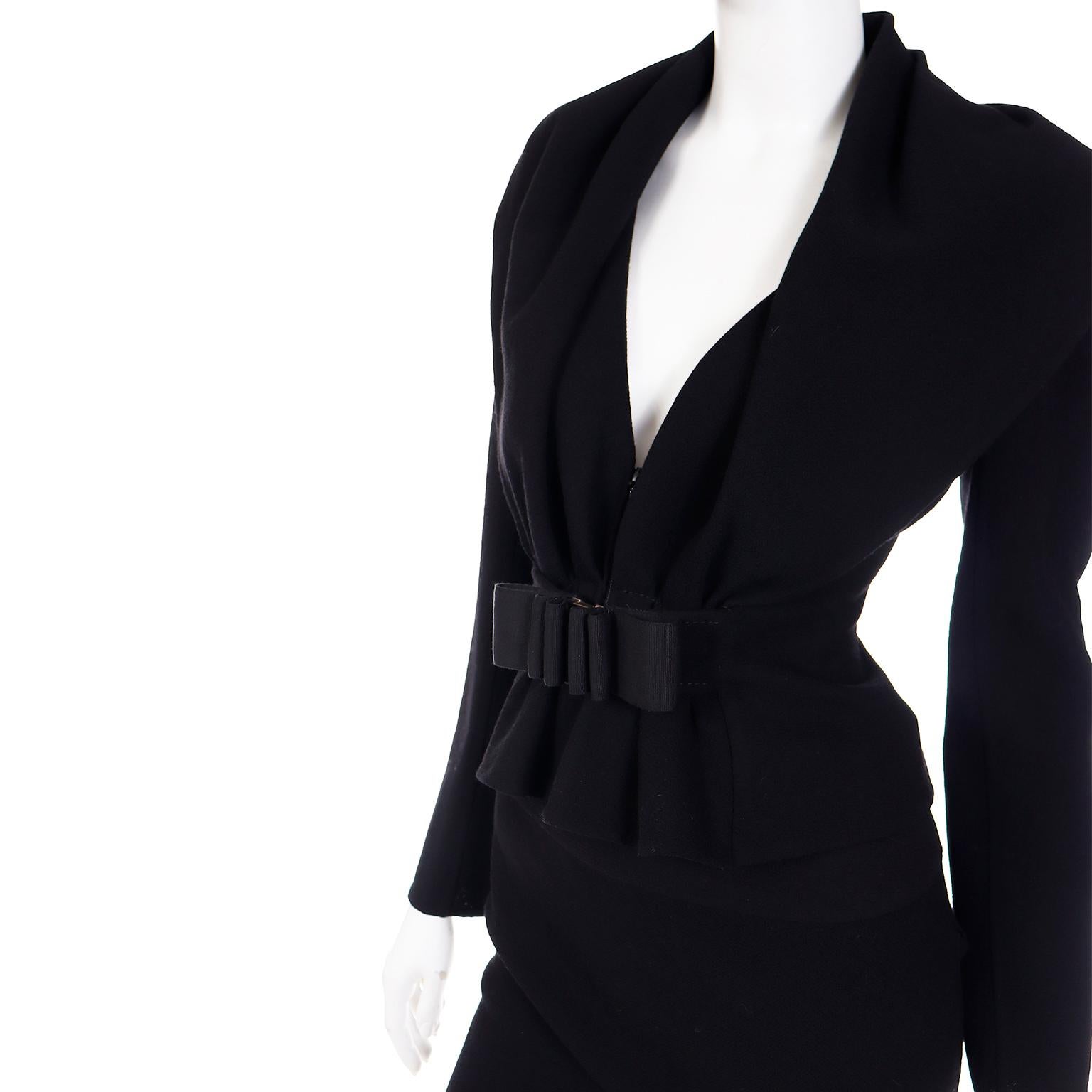 Valentino Black Skirt Suit With Unique Jacket With Bow and Buckle For ...