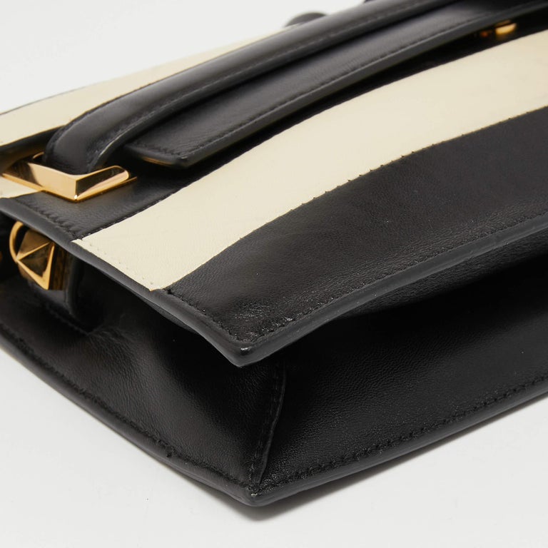 Valentino Black/White Striped Leather My Rockstud Top Handle Bag For ...