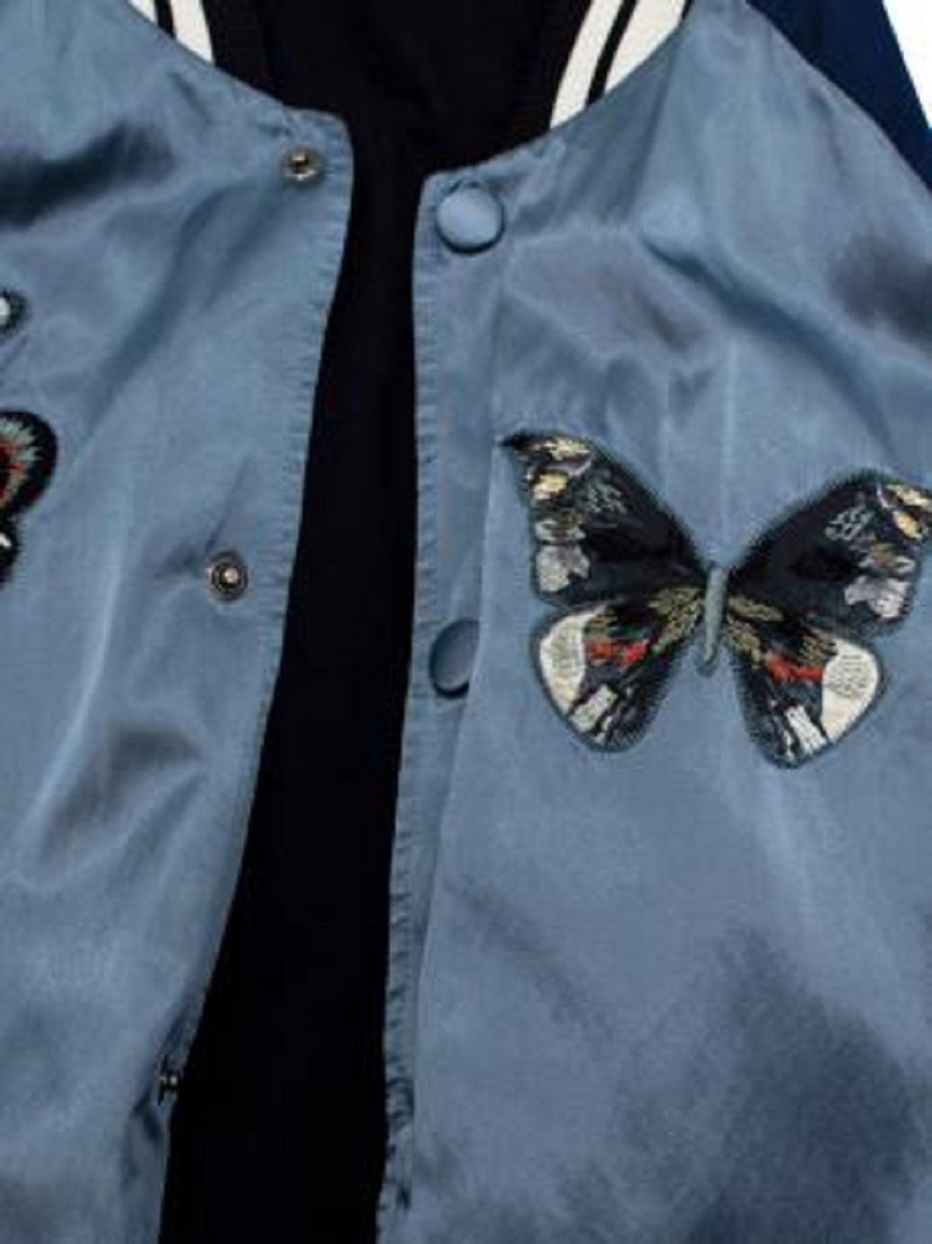 Valentino Blue Butterfly Satin Bomber Jacket For Sale at 1stDibs