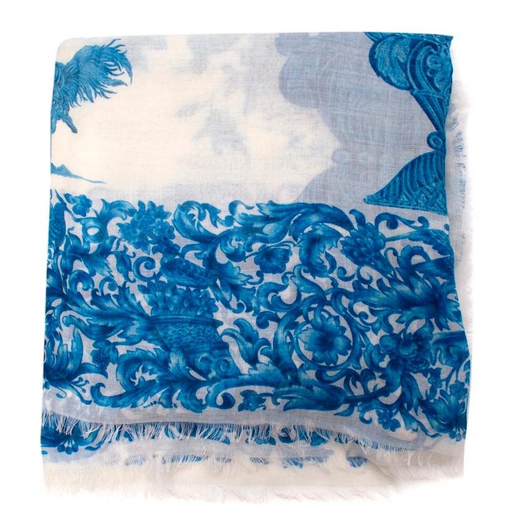 Valentino Blue Delft-Vase Cashmere and Silk Shawl Scarf For Sale at 1stDibs