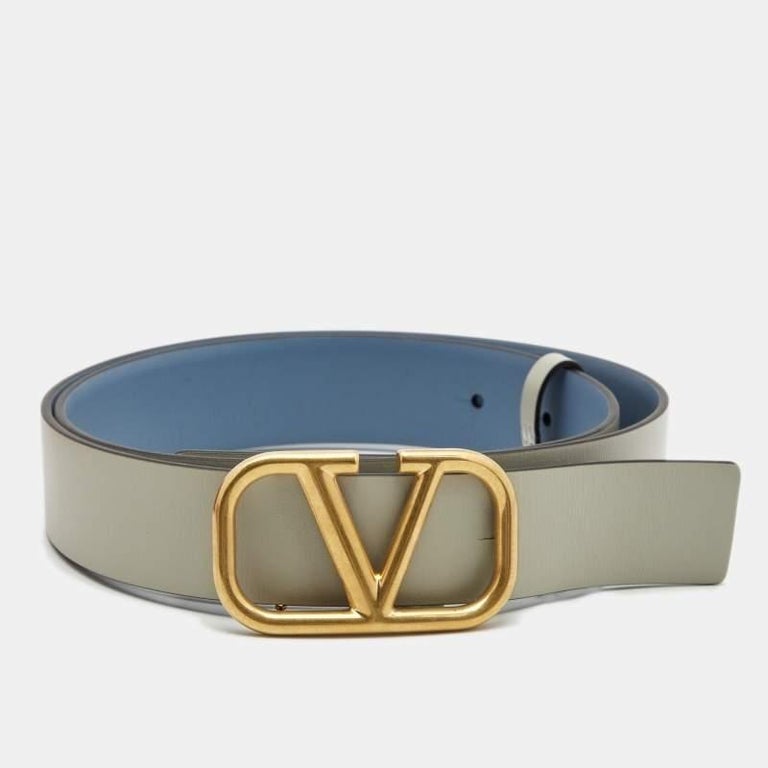 Valentino Blue/Grey Leather VLogo Reversible Belt 70CM at 1stDibs