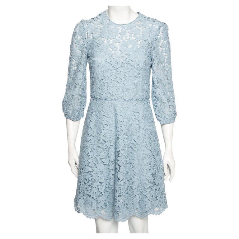 Valentino Blue Lace Crew Neck Dress M For Sale at 1stDibs