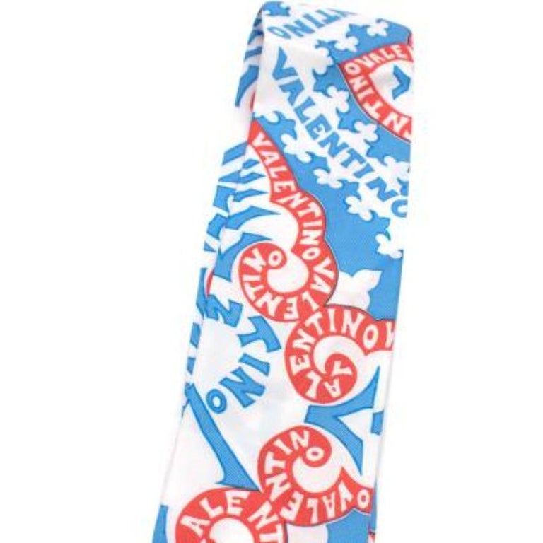 Valentino Blue, orange and white logo silk twill bandeau scarf For Sale ...