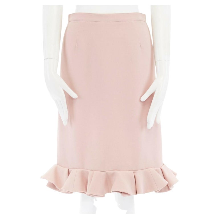 VALENTINO blush pink heavy wool ruffle flared hem knee skirt IT38 27 ...