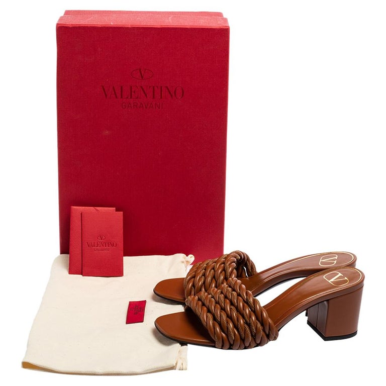 Valentino Brown Leather Rope Slide Sandals Size 37 at 1stDibs