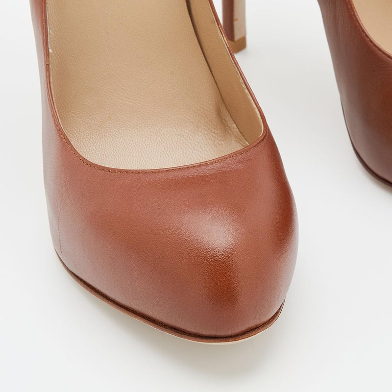 Valentino Brown Leather Round Toe Platform Pumps Size 40 For Sale at ...