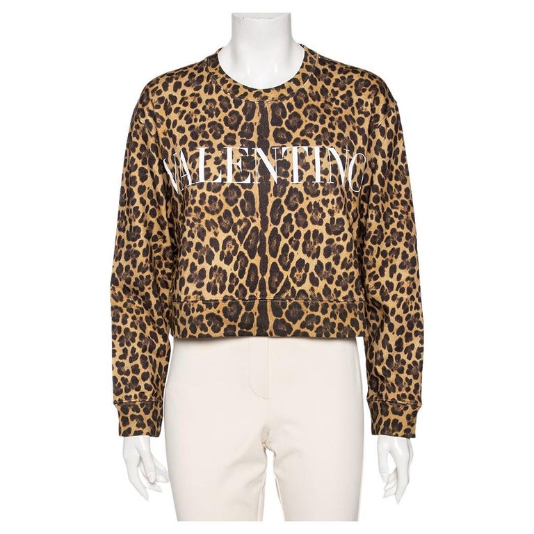 Valentino Brown Leopard Printed Cotton Cropped Sweatshirt L For Sale at ...