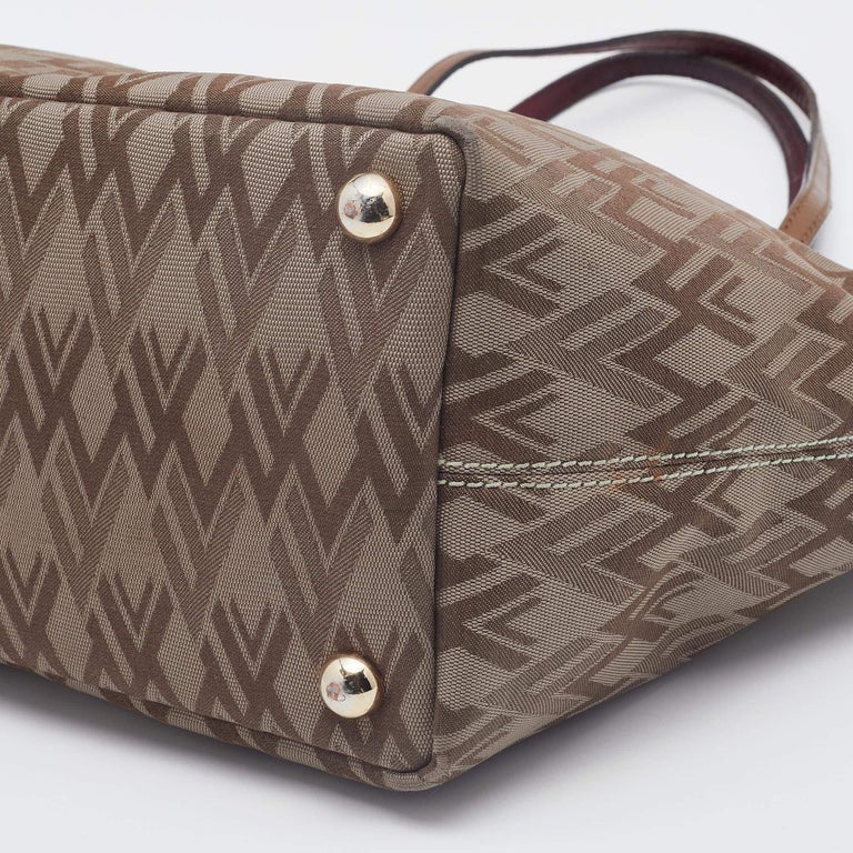 Valentino Brown/Light Green Monogram Canvas and Leather Shopper Tote ...