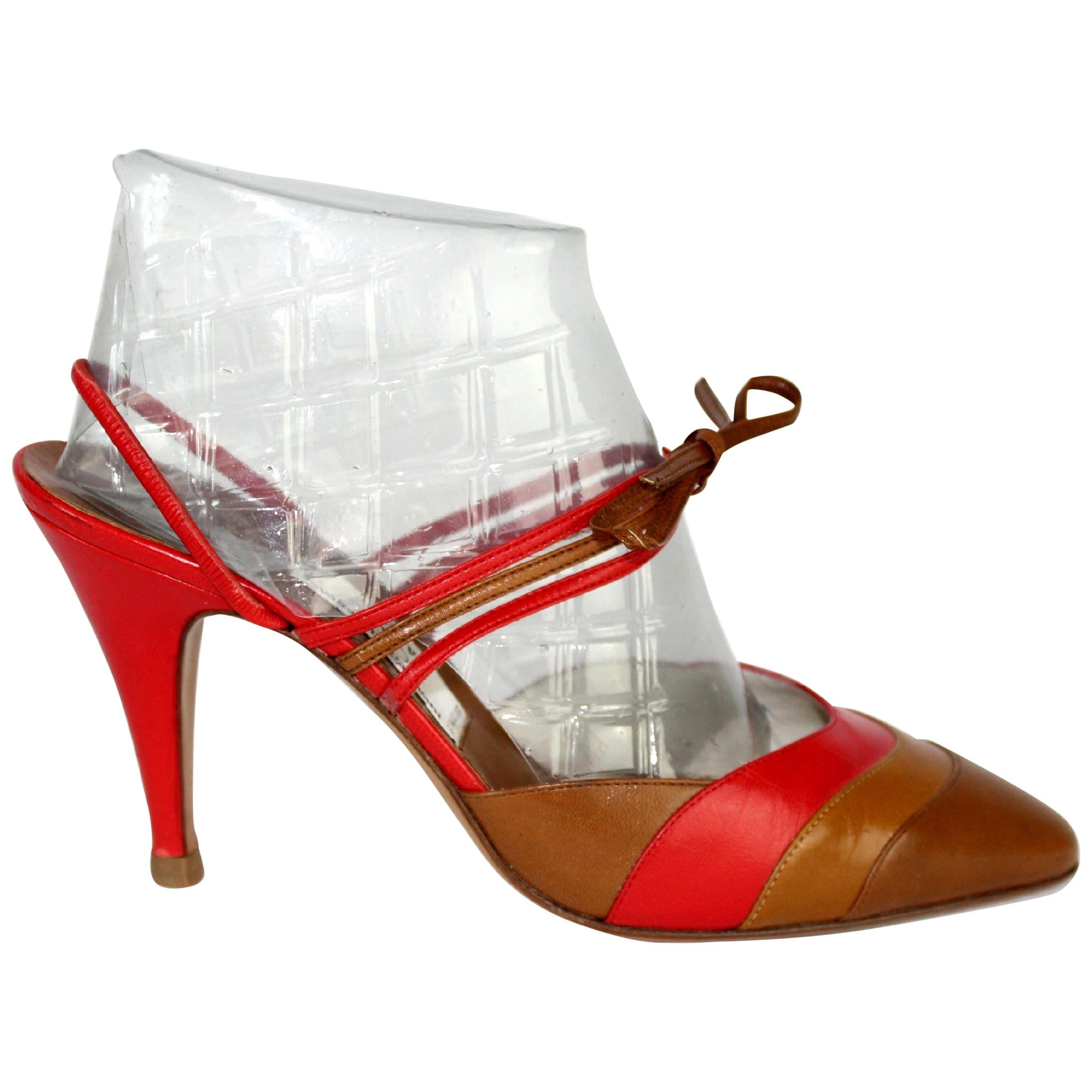 Valentino Brown Red Leayher Heel Shoes Decollete 80s For Sale at ...