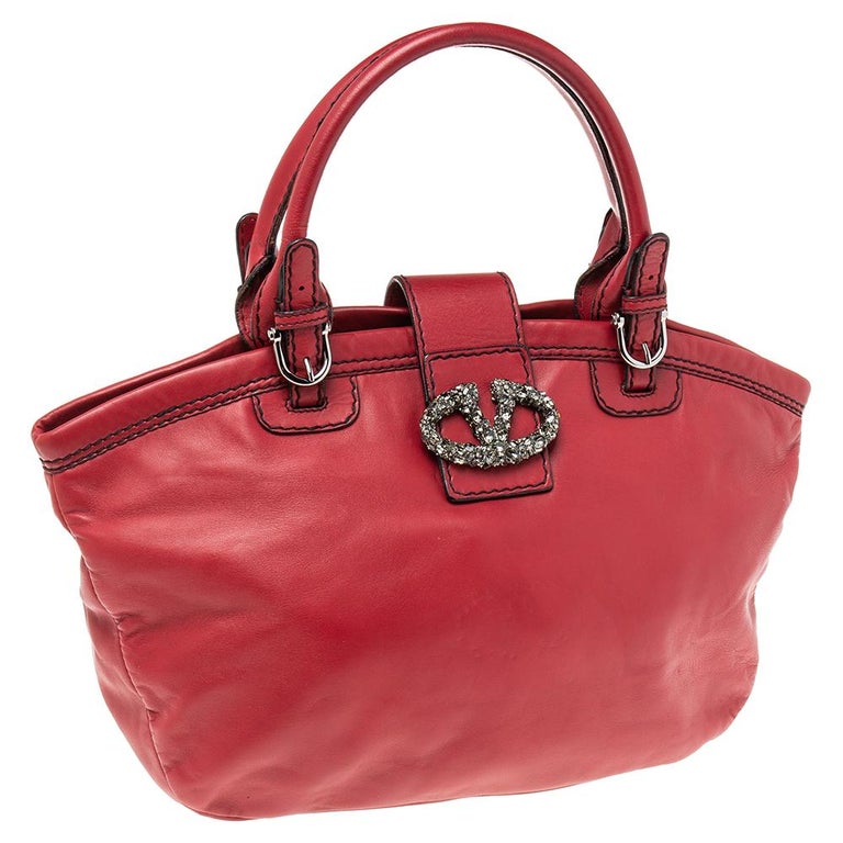 Valentino Burgundy Leather Crystal Jeweled V-logo Satchel For Sale at ...