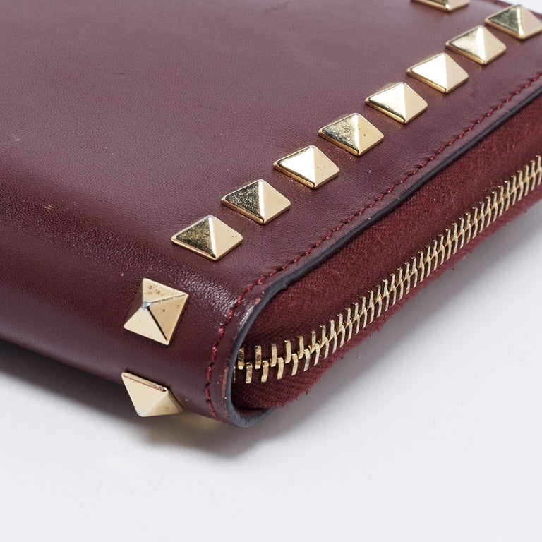 Valentino Burgundy Leather Medium Rockstud Zip Around Wallet For Sale ...