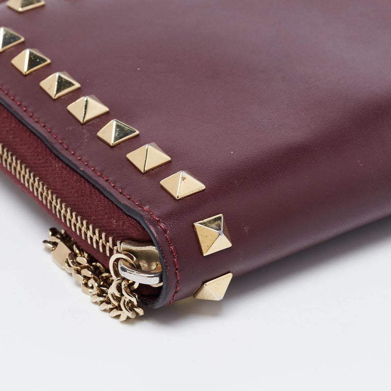 Valentino Burgundy Leather Medium Rockstud Zip Around Wallet For Sale ...
