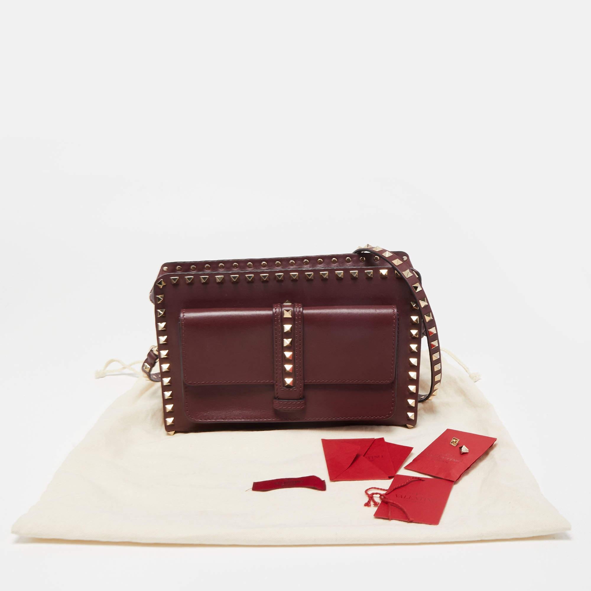 Valentino Burgundy Leather Rockstud Rectangular Shoulder Bag For Sale ...