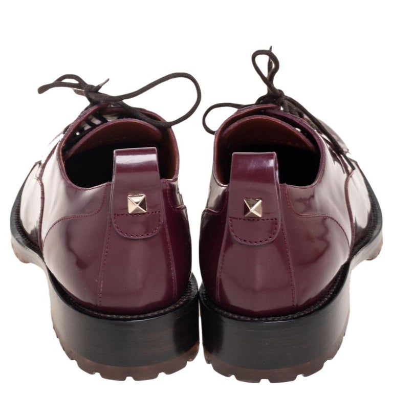 Valentino Burgundy Patent Leather Fringe Derby Shoes Size 37 at 1stDibs