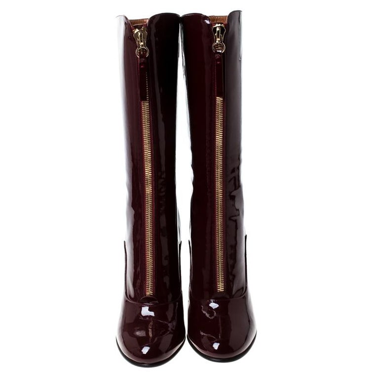 Valentino Burgundy Patent Leather Mid Calf Boots Size 38.5 For Sale at ...