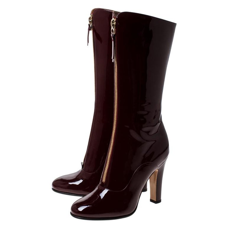 Valentino Burgundy Patent Leather Mid Calf Boots Size 38.5 For Sale at ...