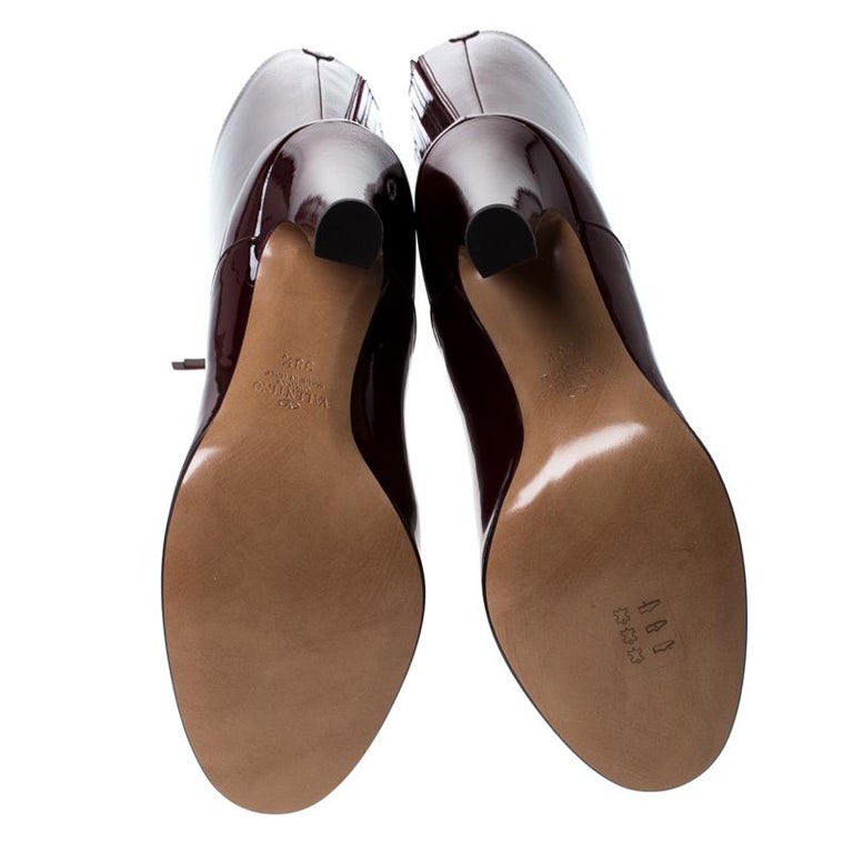 Valentino Burgundy Patent Leather Mid Calf Boots Size 38.5 For Sale at ...