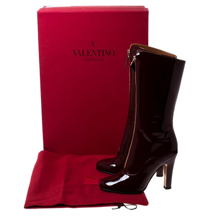 Valentino Burgundy Patent Leather Mid Calf Boots Size 38.5 For Sale at ...