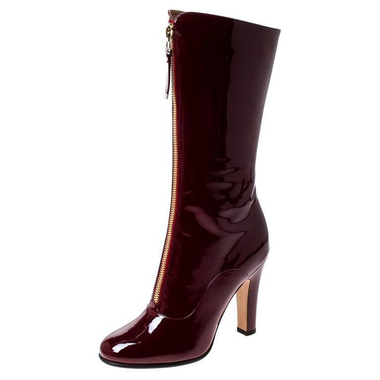 Valentino Burgundy Patent Leather Mid Calf Boots Size 38.5 For Sale at ...